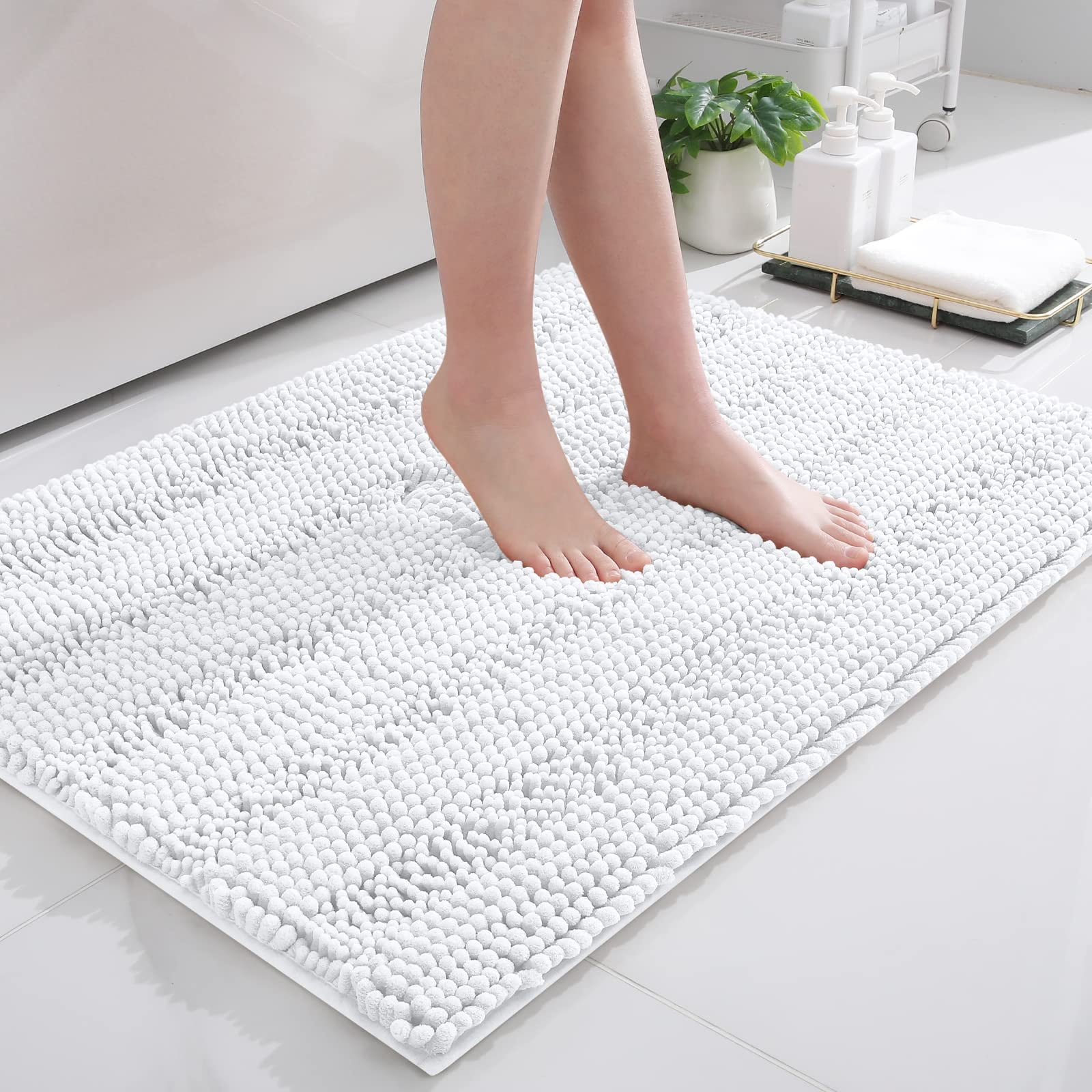 Buganda Chenille Striped Bathroom Rugs, Extra Soft and Absorbent Bath ...