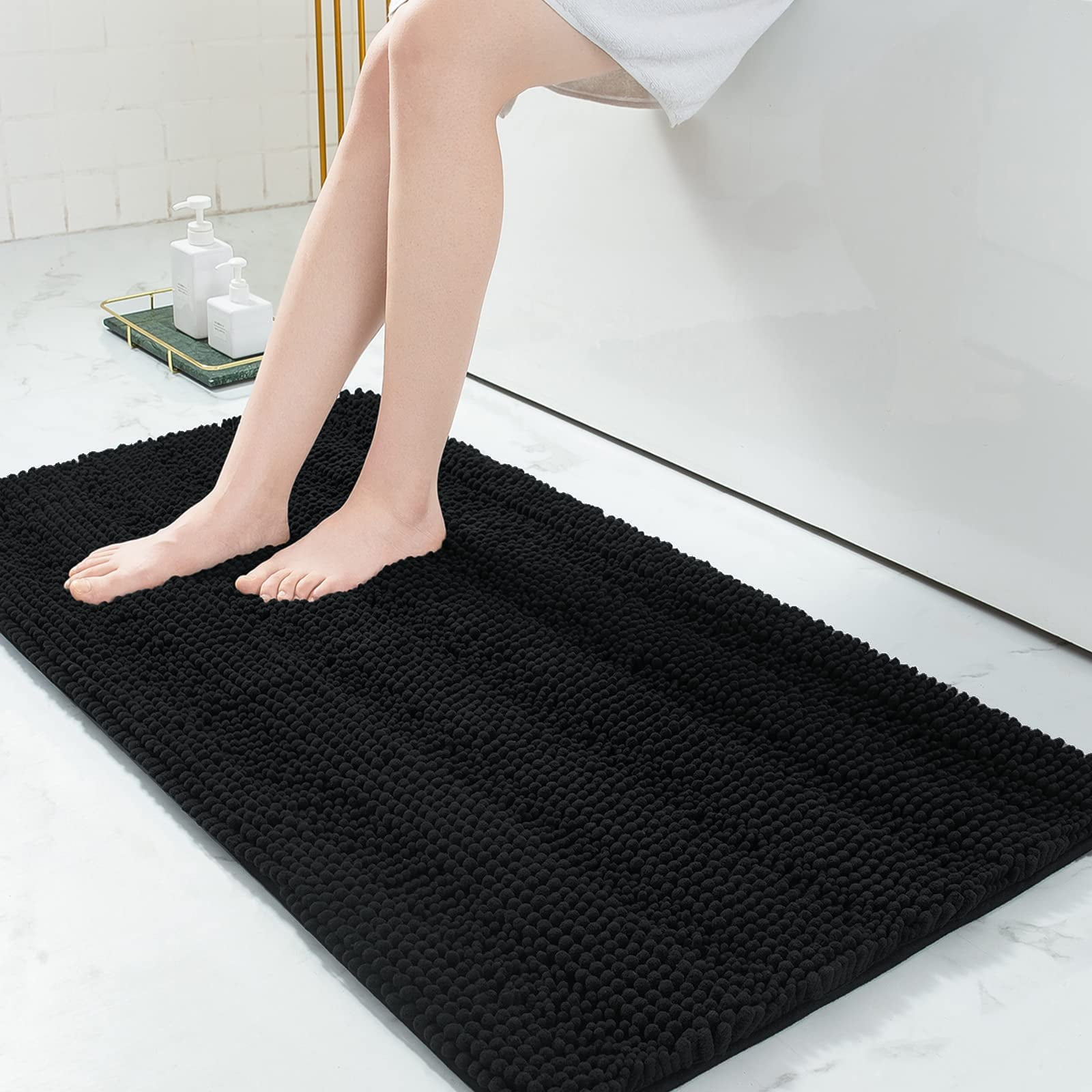 Buganda Chenille Striped Bathroom Rugs, Extra Soft and Absorbent Bath ...