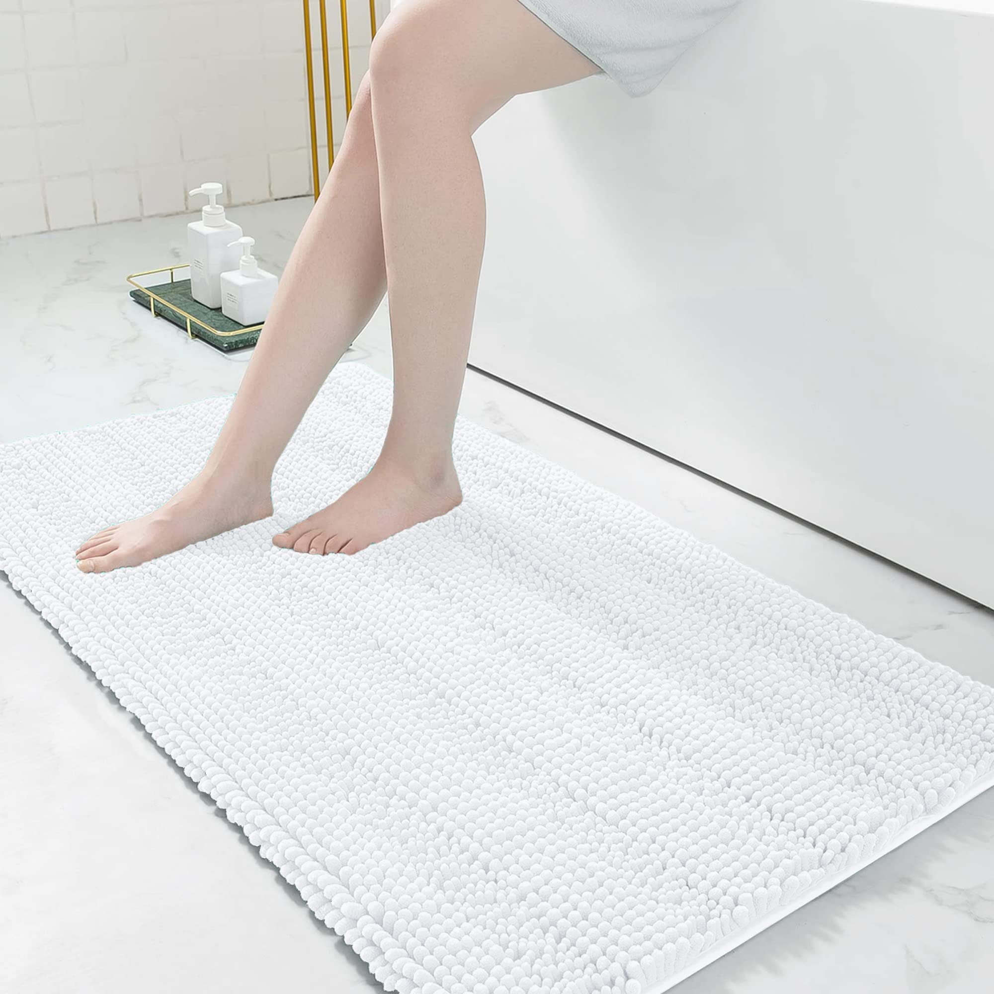 Buganda Chenille Striped Bathroom Rugs, Extra Soft and Absorbent Bath ...
