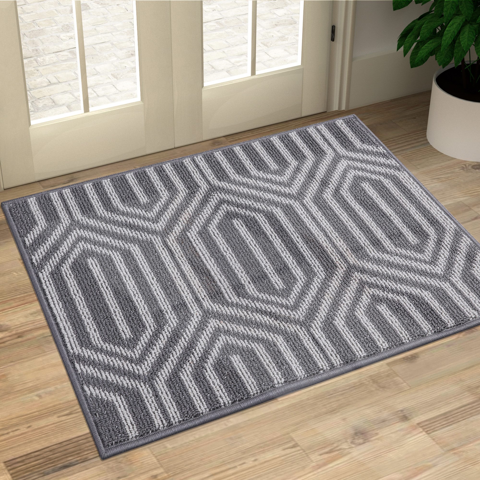 Maxy Home Bella Solid Grey 1 ft. 8 in. x 2 ft. 7 in. Shag Door Mat ...