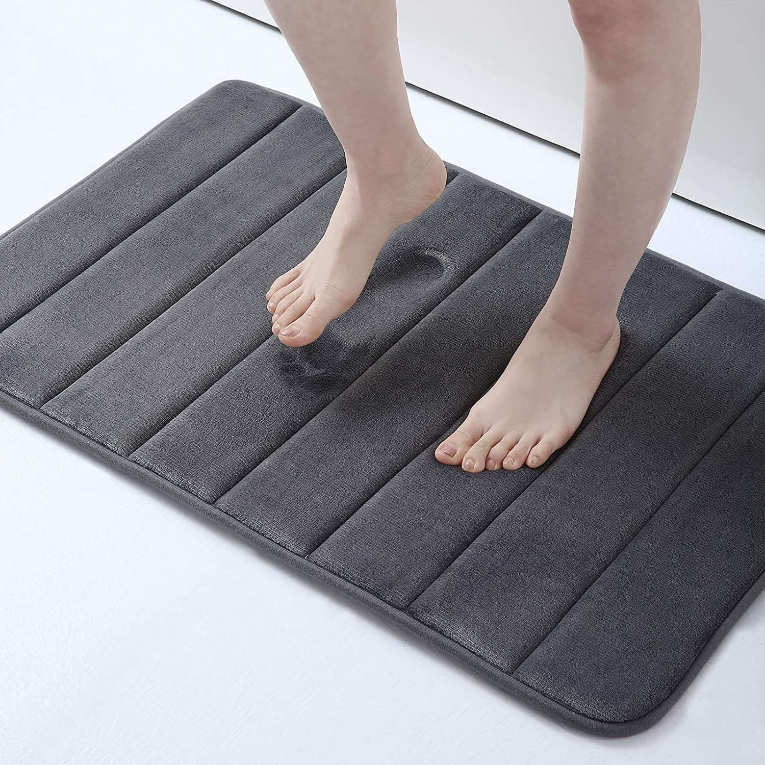 "Buganda Memory Foam Thick Floor Shower Bath Mat 20""x30"", Soft & Absorbent, Dark Grey ...