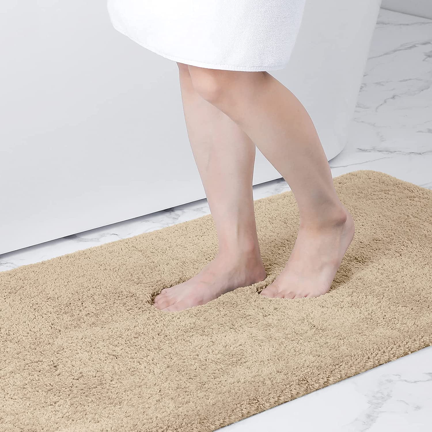 Buganda Microfiber Bathroom Rugs (24x47, Beige) Shaggy Soft and ...