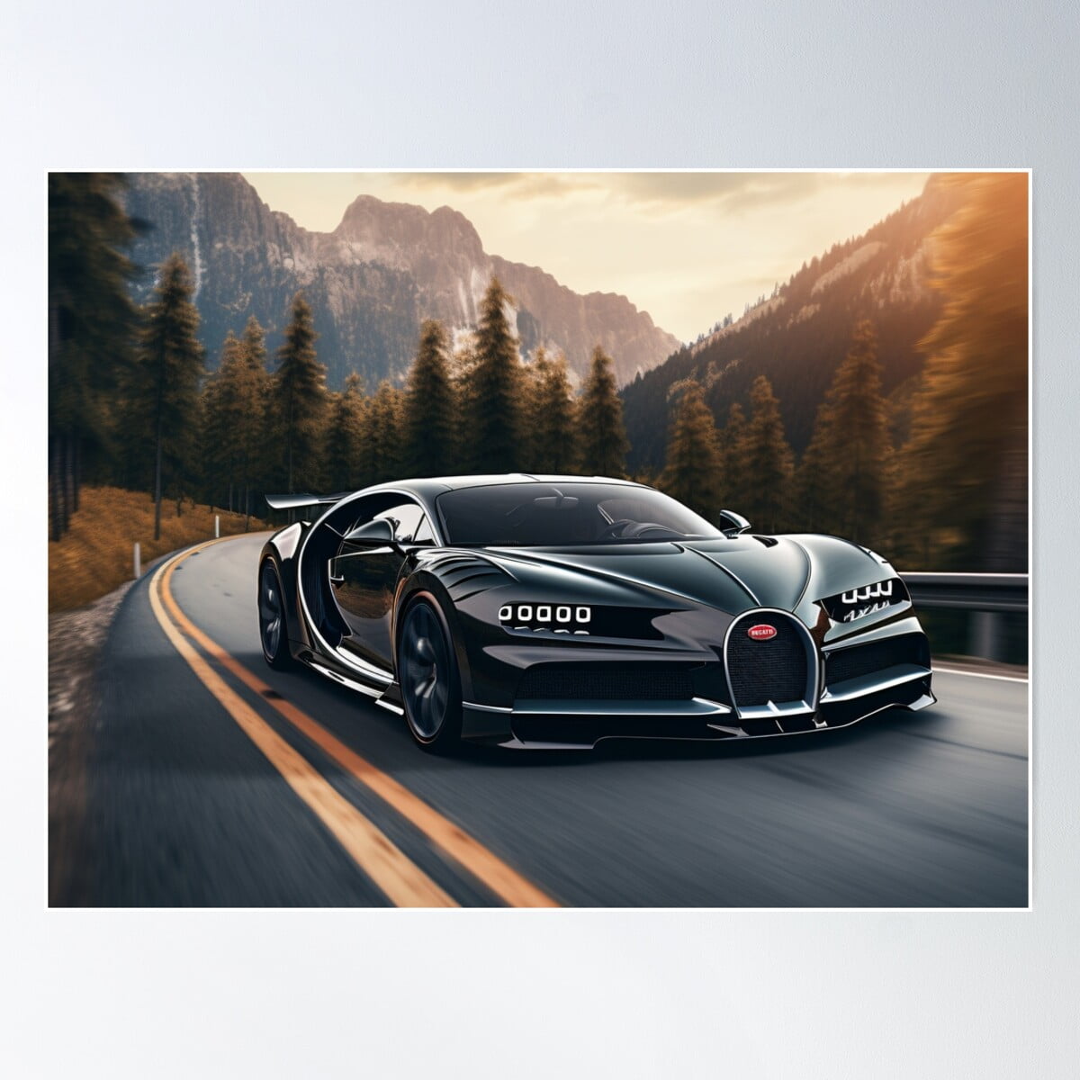 Bugatti Chiron Racing On A Winding Mountain Road Poster Wall Art ...