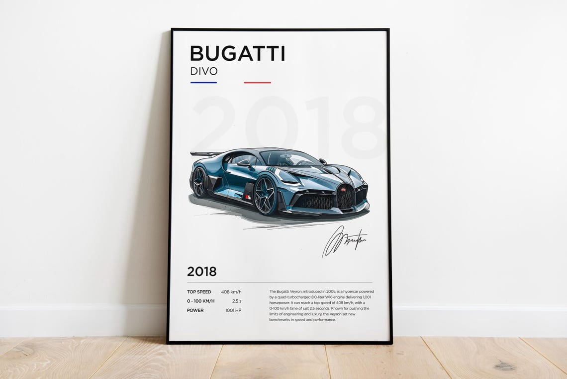 Bugatti Divo Poster, Bugatti Divo Print, Bugatti Illustration, Car Wall ...