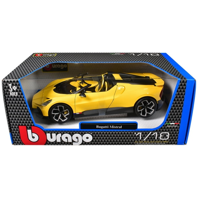 Bugatti Mistral Yellow with Carbon Accents 1/18 Die Cast Model Car by ...