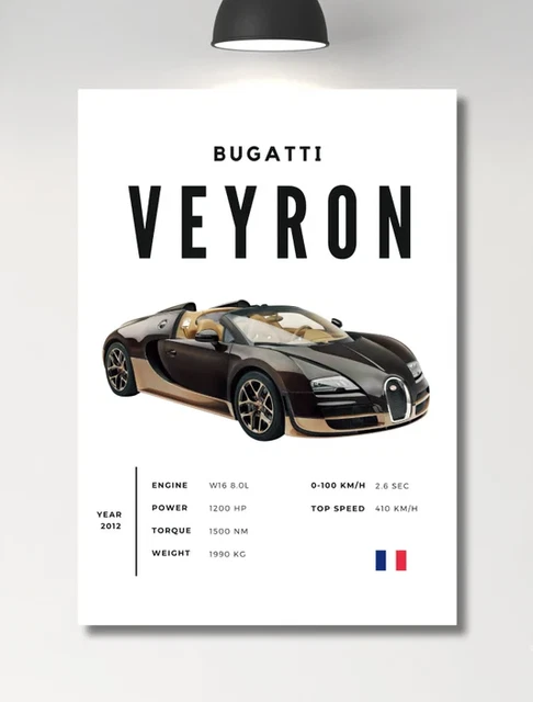 Bugatti Poster Print Veyron Poster Supercar Poster Wall Art Car ...