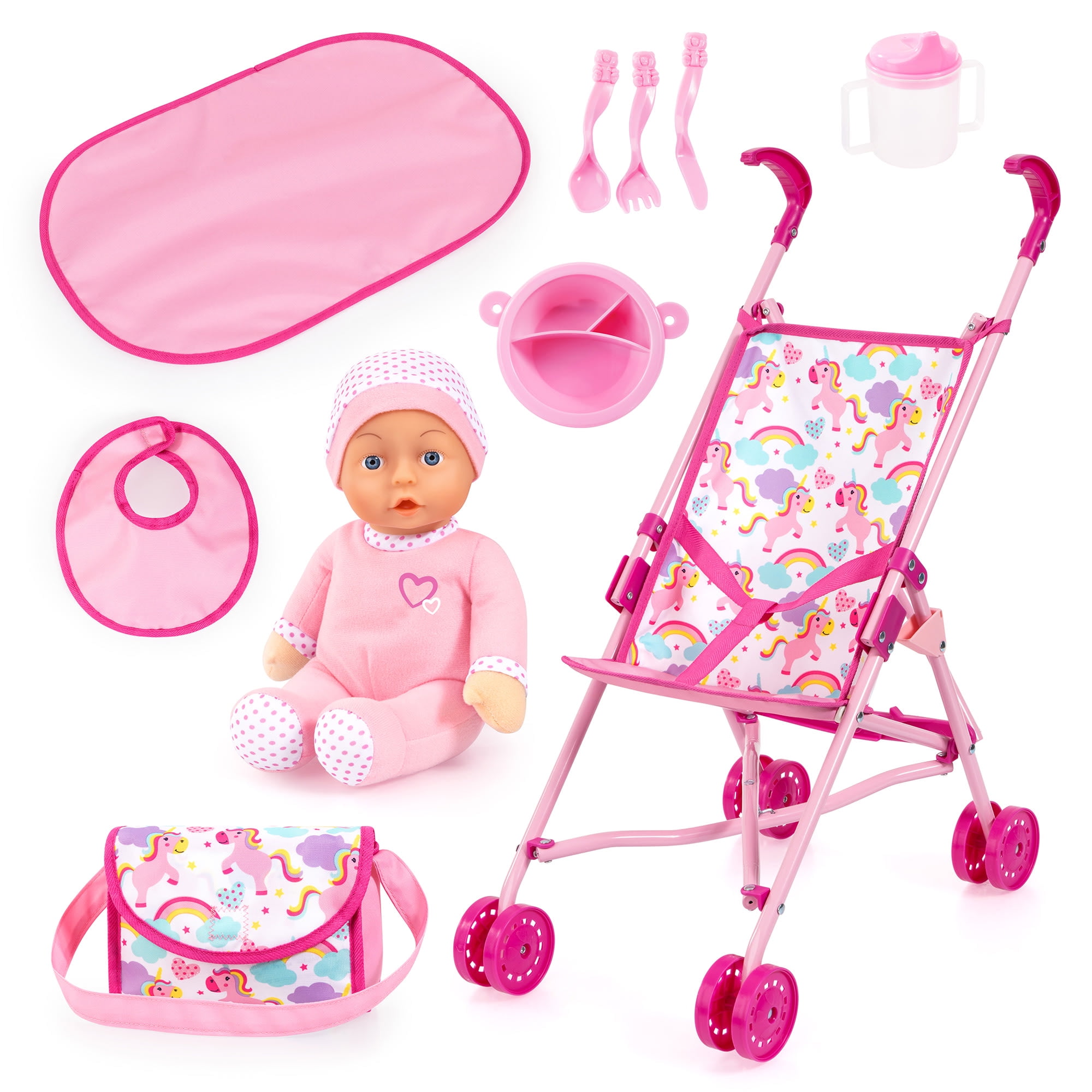 Buggy Umbrella Stroller Doll Set in Pink Unicorn - Walmart.com