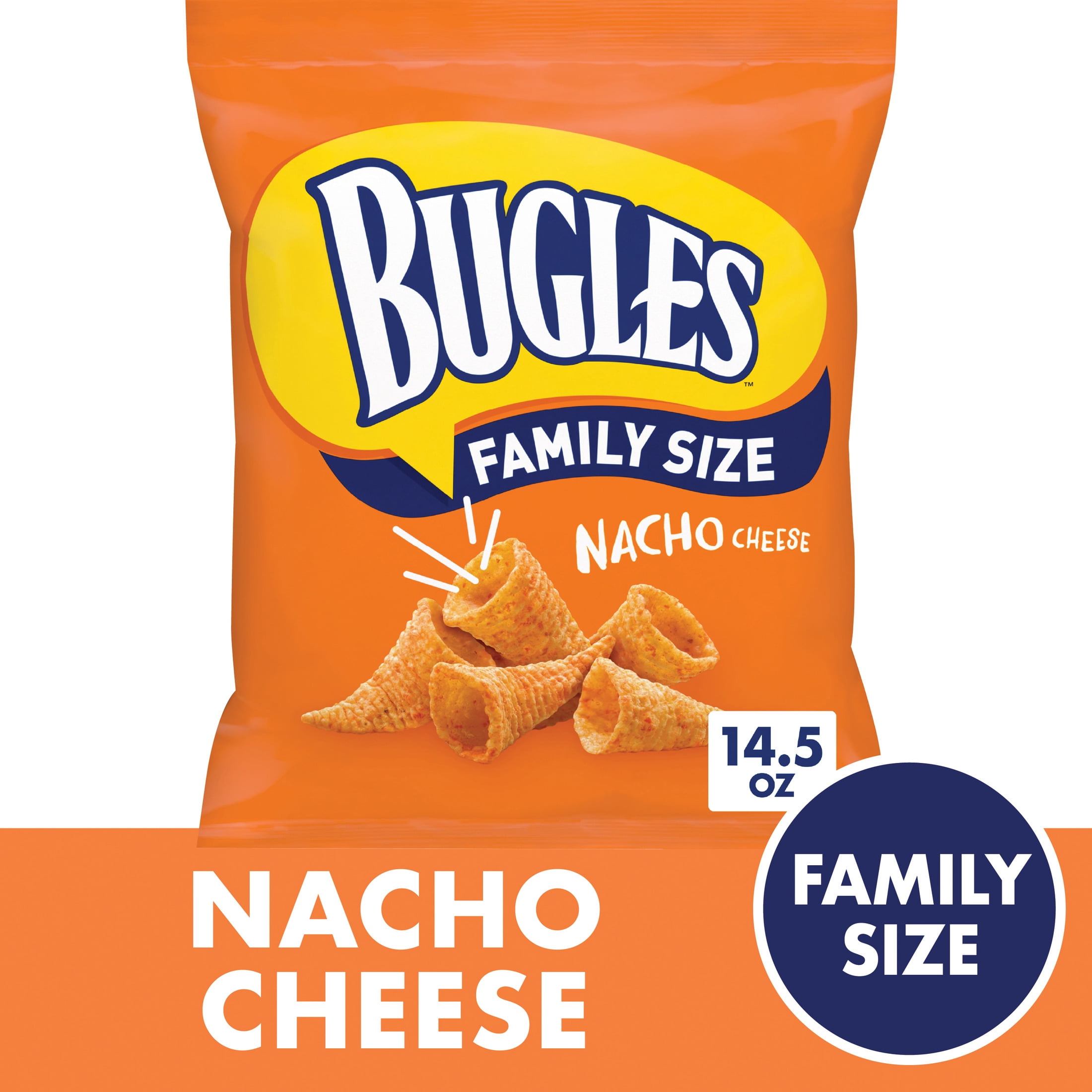 Bugles Shareable Nacho Cheese Crispy Corn Snacks, Family Size 14.5 oz ...