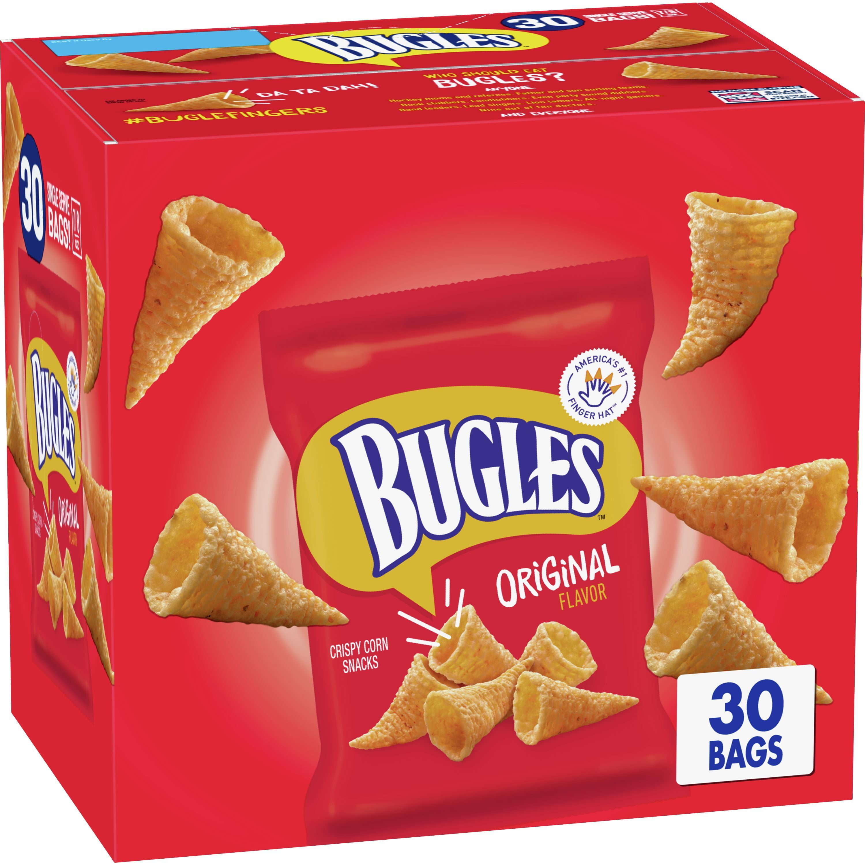 Bugles Crispy Corn Snacks, Original Flavor, Bulk Snack Bags, 30 ct ... Bugles Crispy Corn Snacks, Original Flavor, Bulk Snack Bags, 30 ct ...