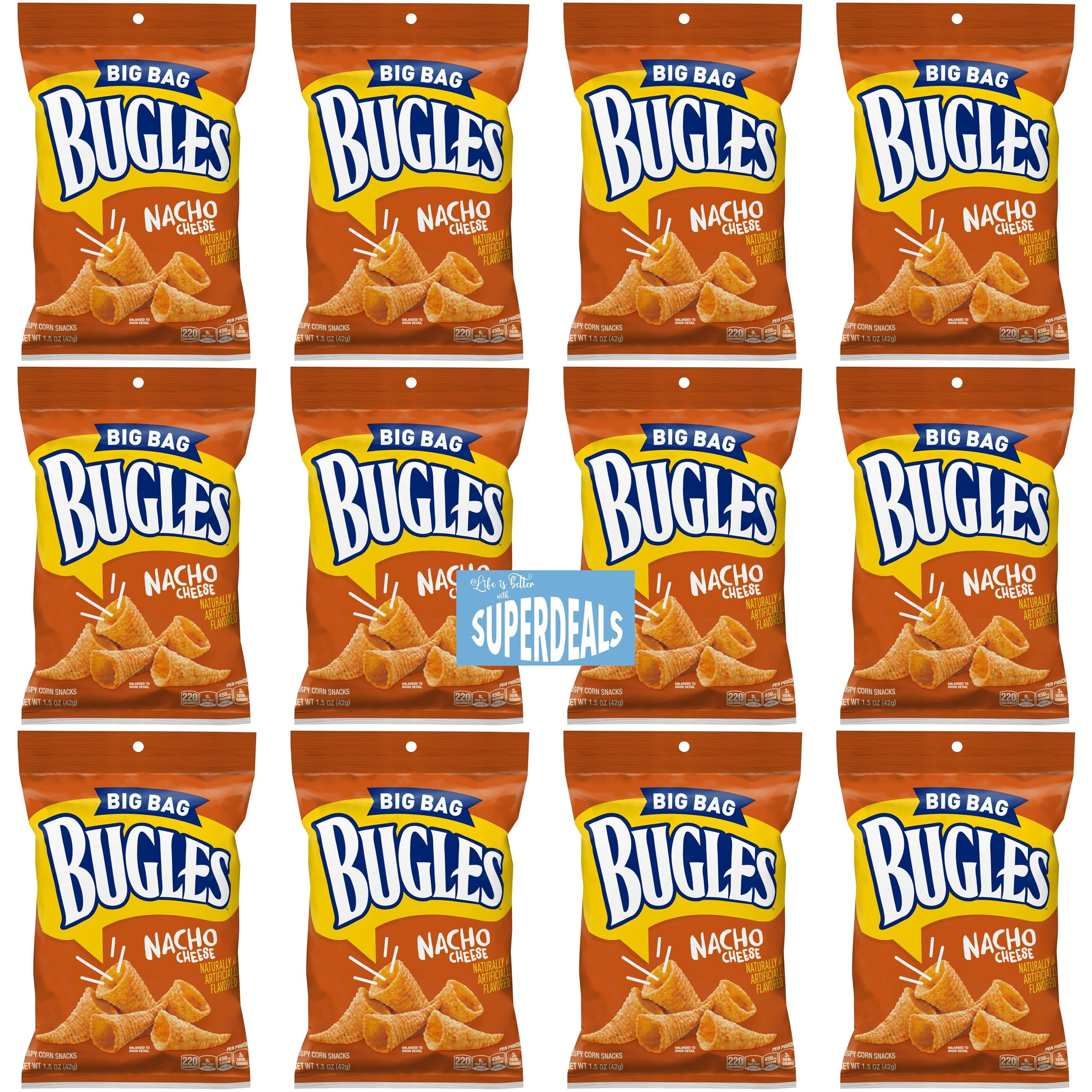 Bugles, Nacho Cheese,Crispy Corn Snack, 1.5 oz Pack of 12 bundled by ...