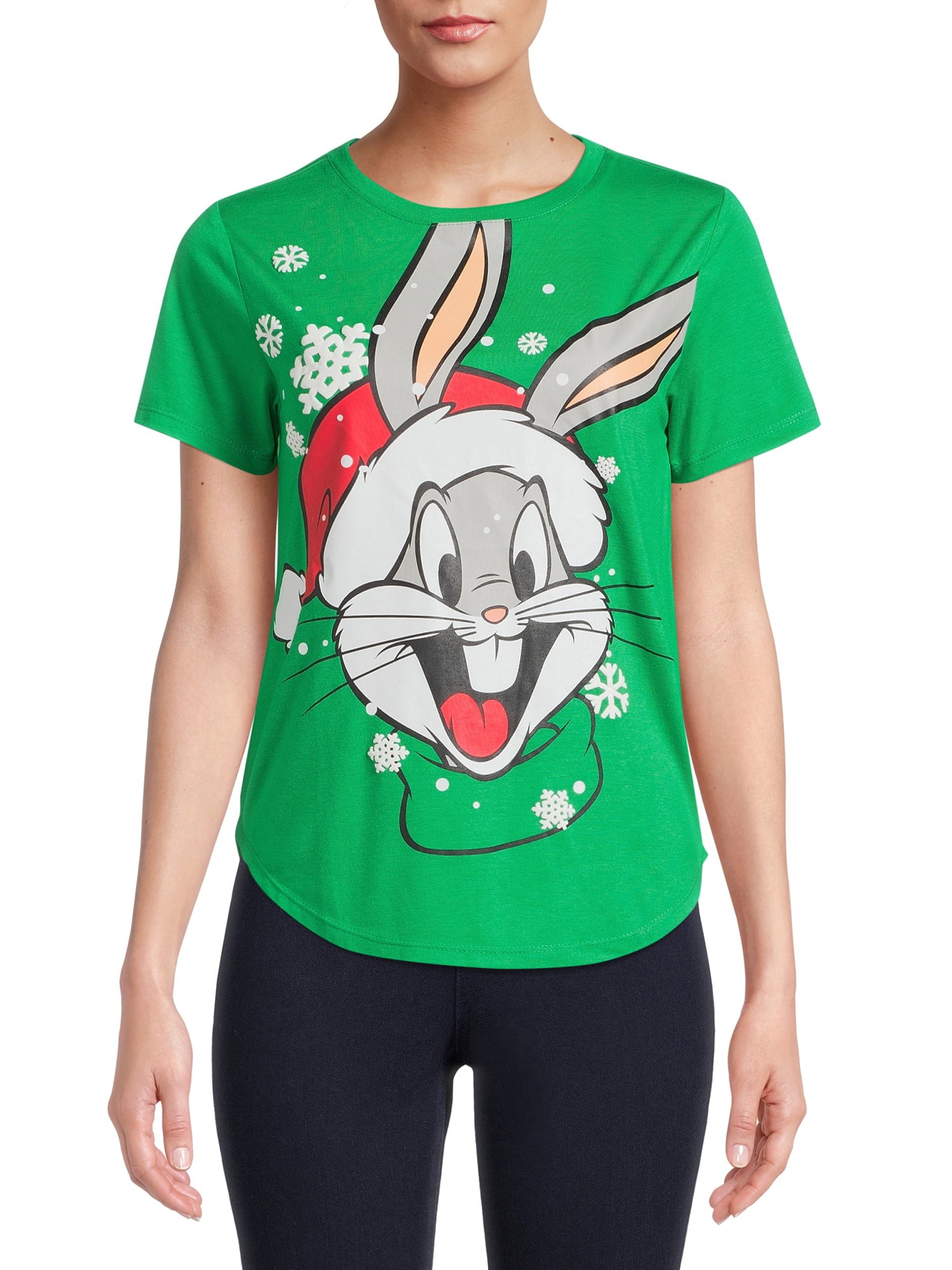 Bugs Bunny Women's Christmas Graphic T-Shirt with Short Sleeves, Sizes ...