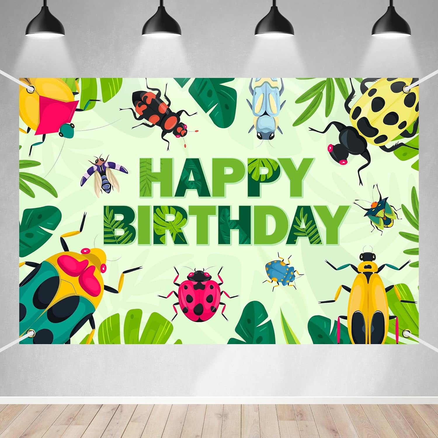 Bugs Happy Birthday Party Banner Backdrop Cartoon Ladybug Cute Insect ...