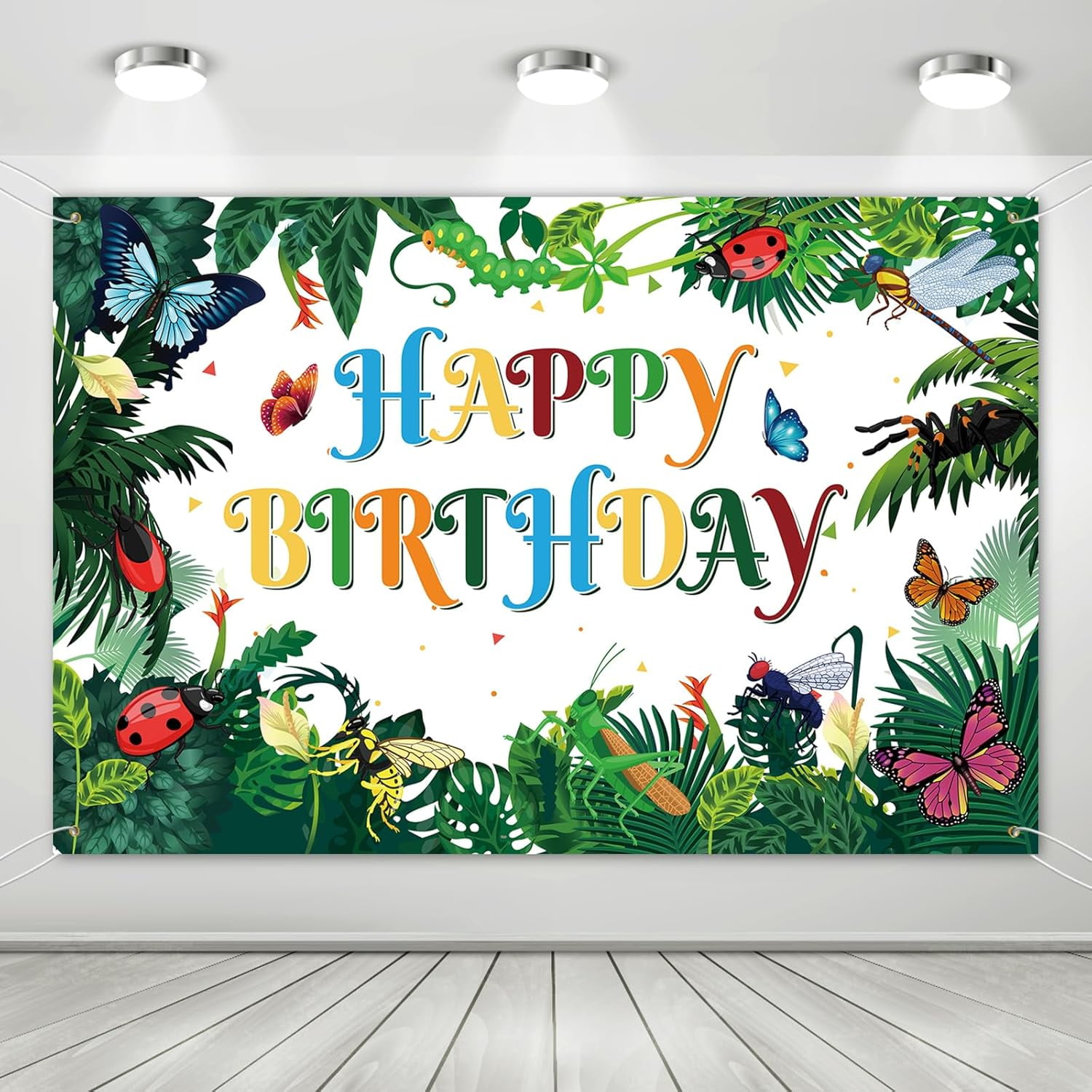Bugs Themed Happy Birthday Backdrop,Spring Insect Theme Birthday Party ...