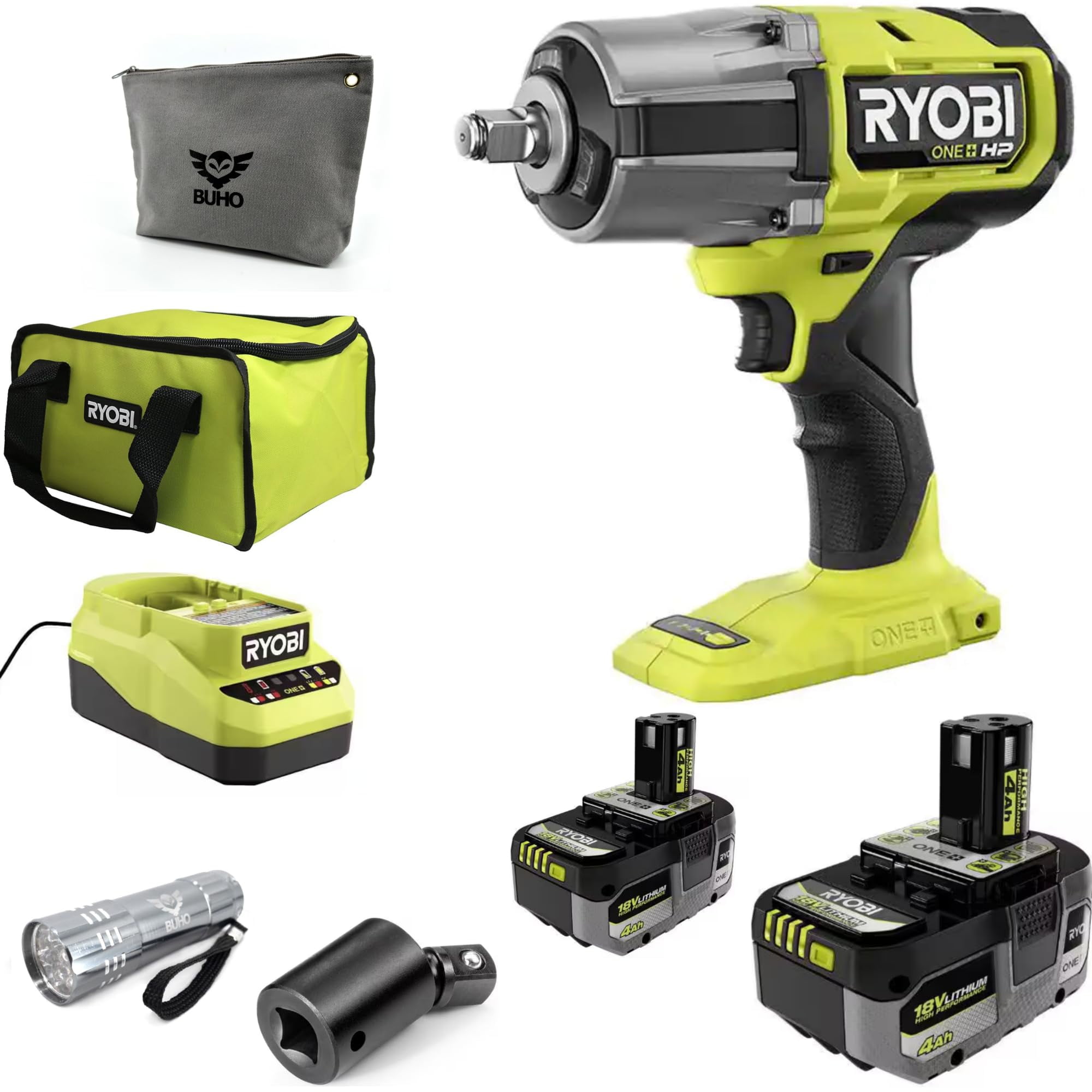 Buho Cordless Impact Wrench Accessory Bundle - Ryobi 18V Brushless 4 ...
