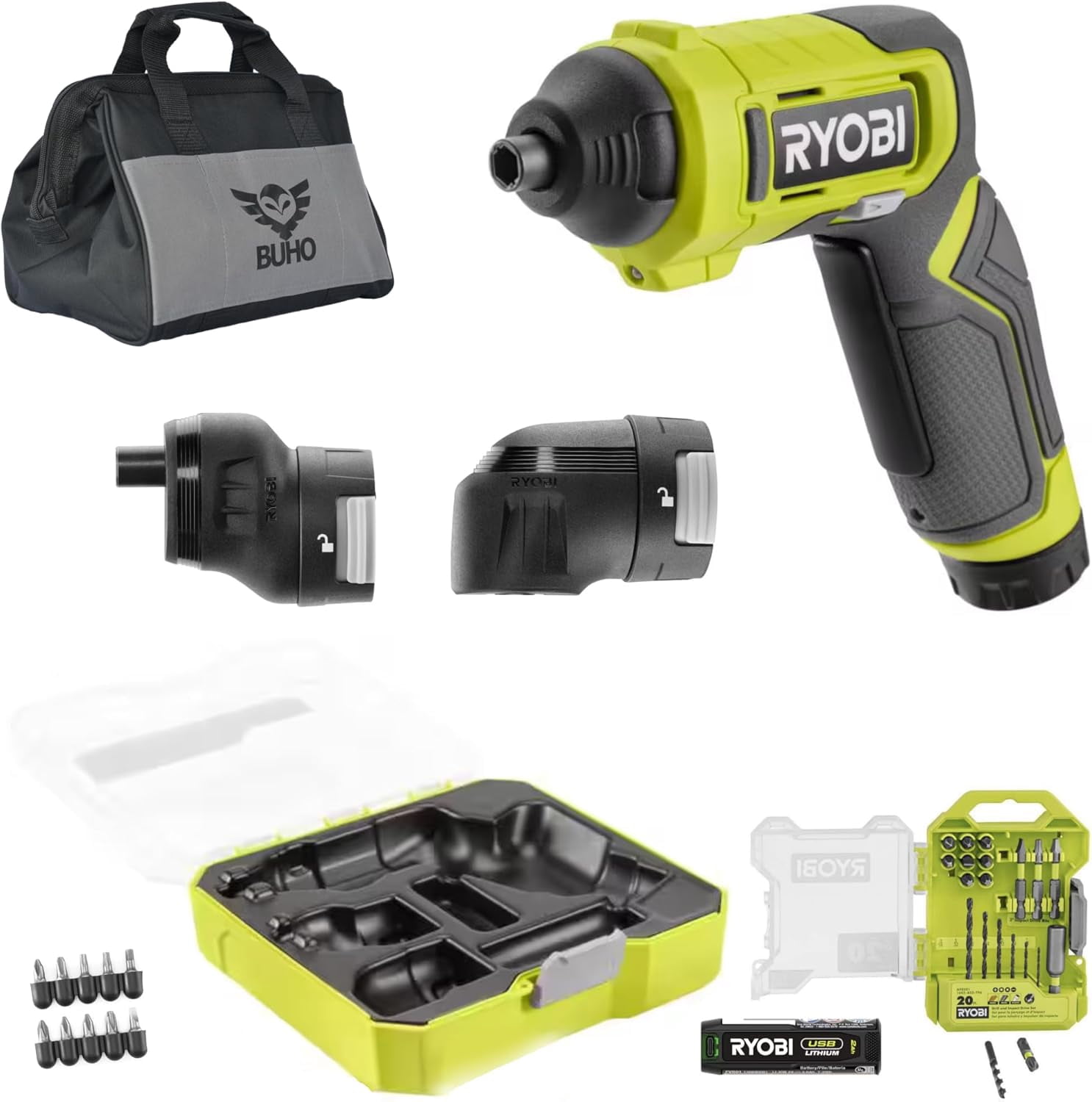 Buho Power Screwdriver Accessory Bundle - USB Lithium Multi-Head Ryobi ...