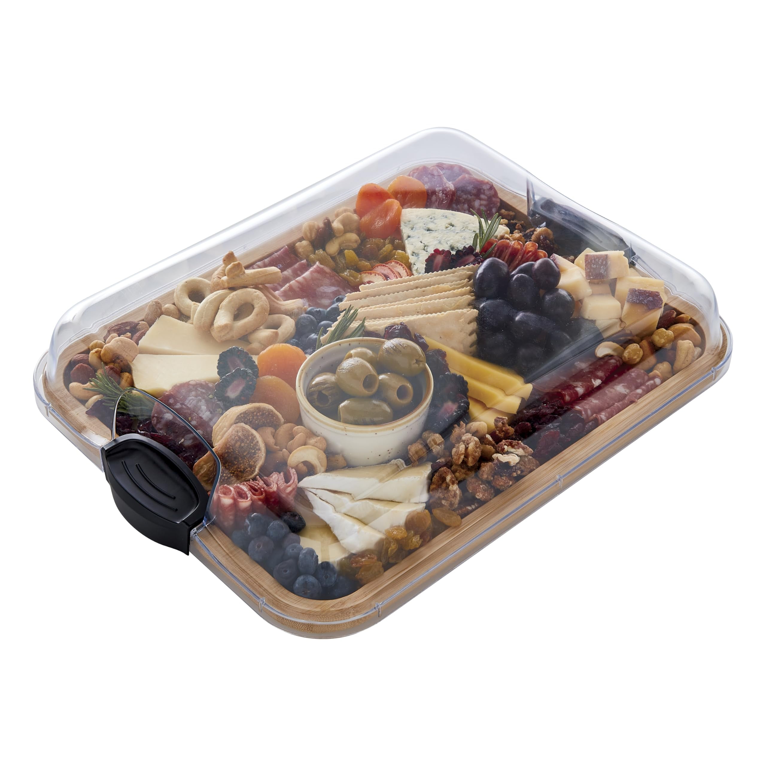 Build-A-Board Bamboo Serving Tray with Secure Locking Lid, Charcuterie ...