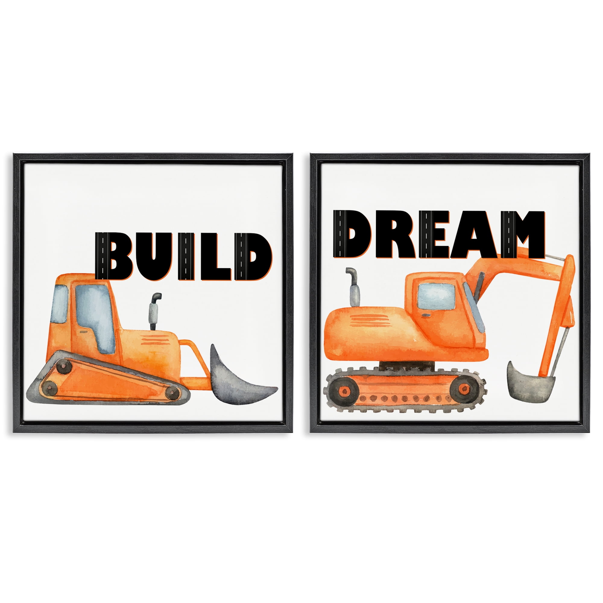Build & Dream Construction Vehicles 2 Piece Black Framed Floater Canvas ...