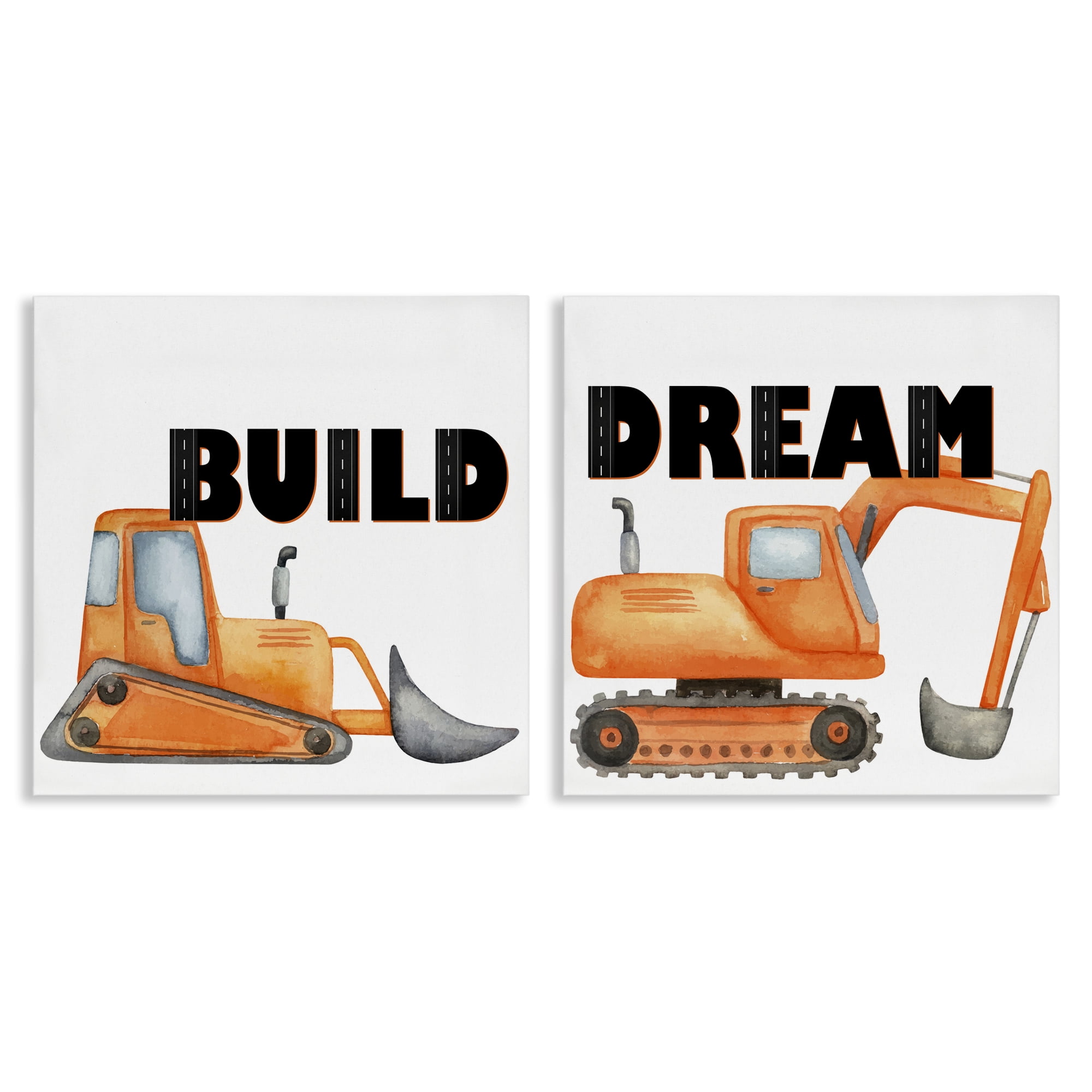 Build & Dream Construction Vehicles 2 Piece Canvas Wall Art Set, design ...