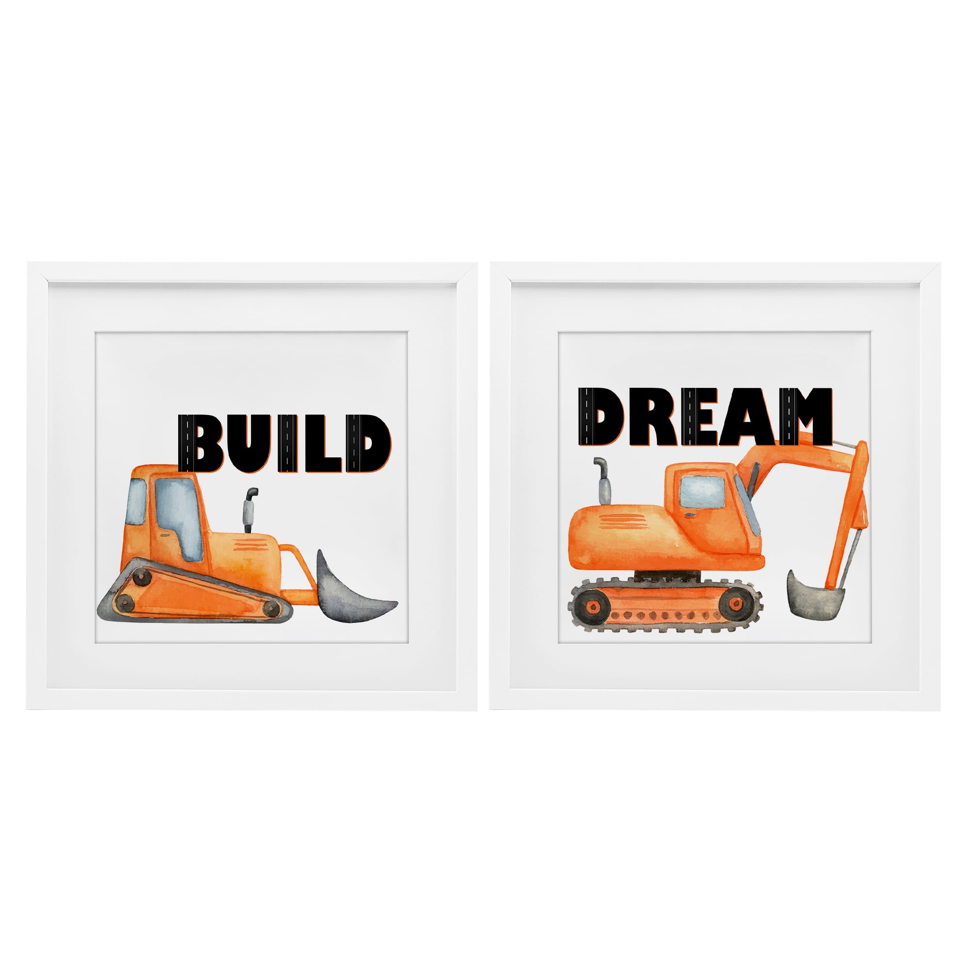 Build & Dream Construction Vehicles 2 Piece White Framed Print Under ...