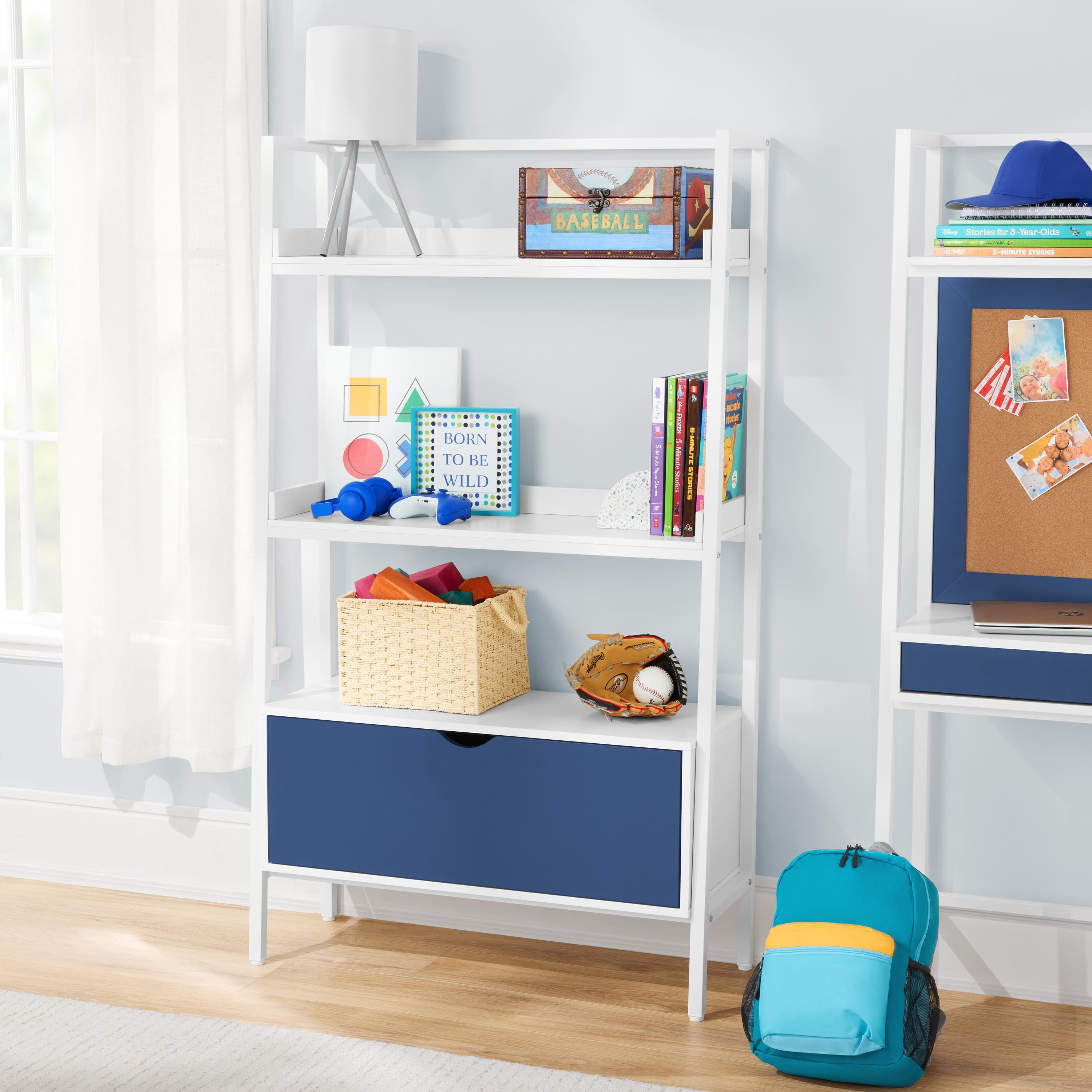 BYO Kids Ladder Bookcase with Drawer, Navy Blue/White - Walmart.com