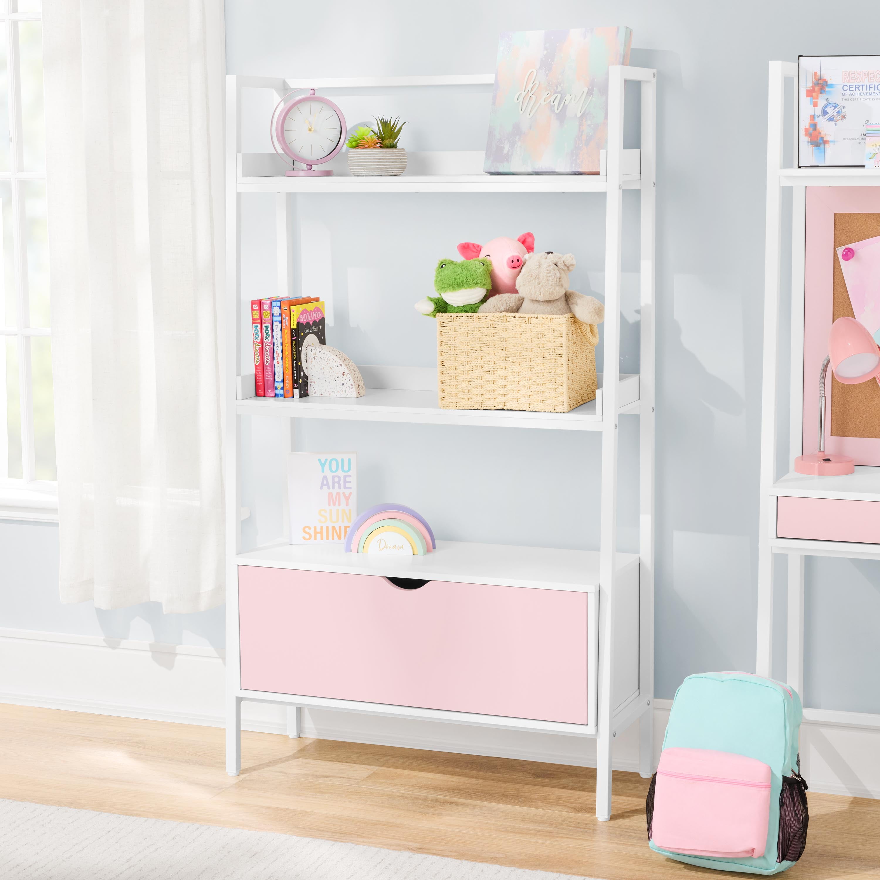 BYO Kids Ladder Bookcase with Drawer, Pink/White - Walmart.com