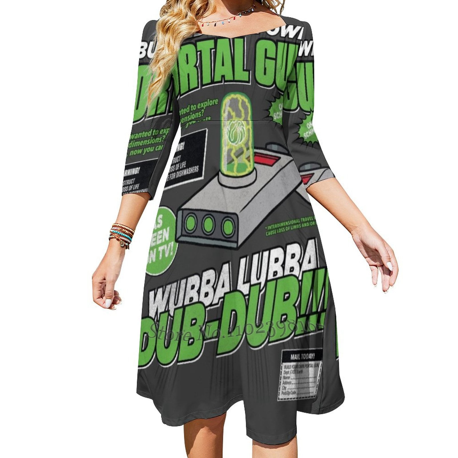 Build Your Own Portal Gun Flare Dress Square Neck Dress Elegant Female ...