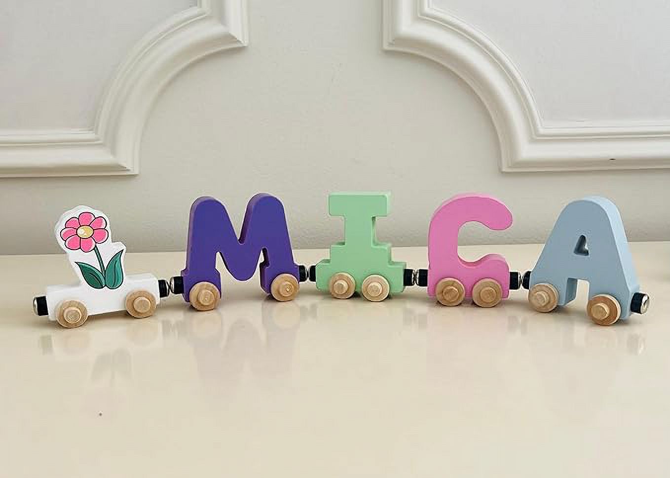 Build Your own Train with a Pink Daisy Flower. Personalized Wooden ...