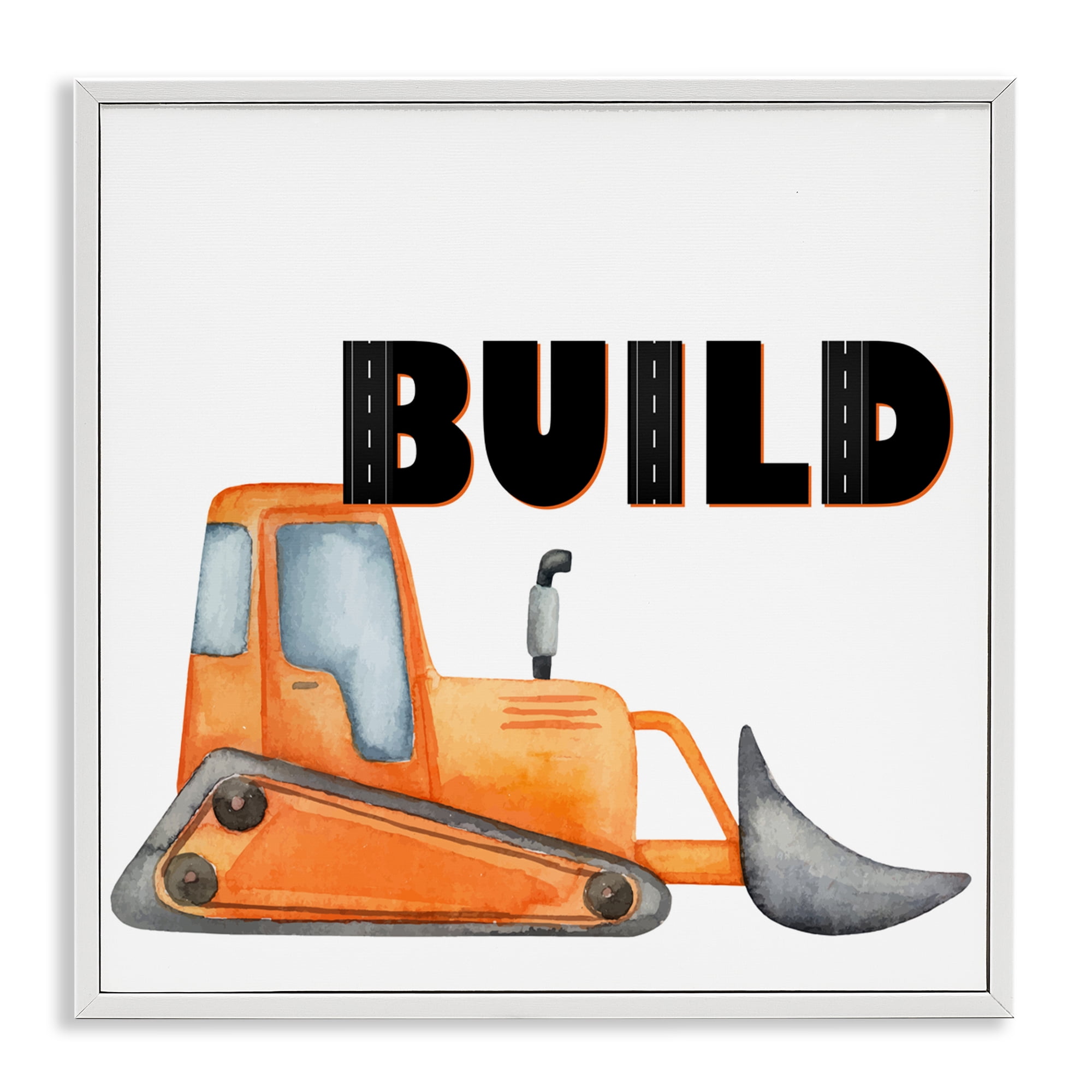 Build with Orange Bulldozer White Framed Giclee Art, design by Kim ...