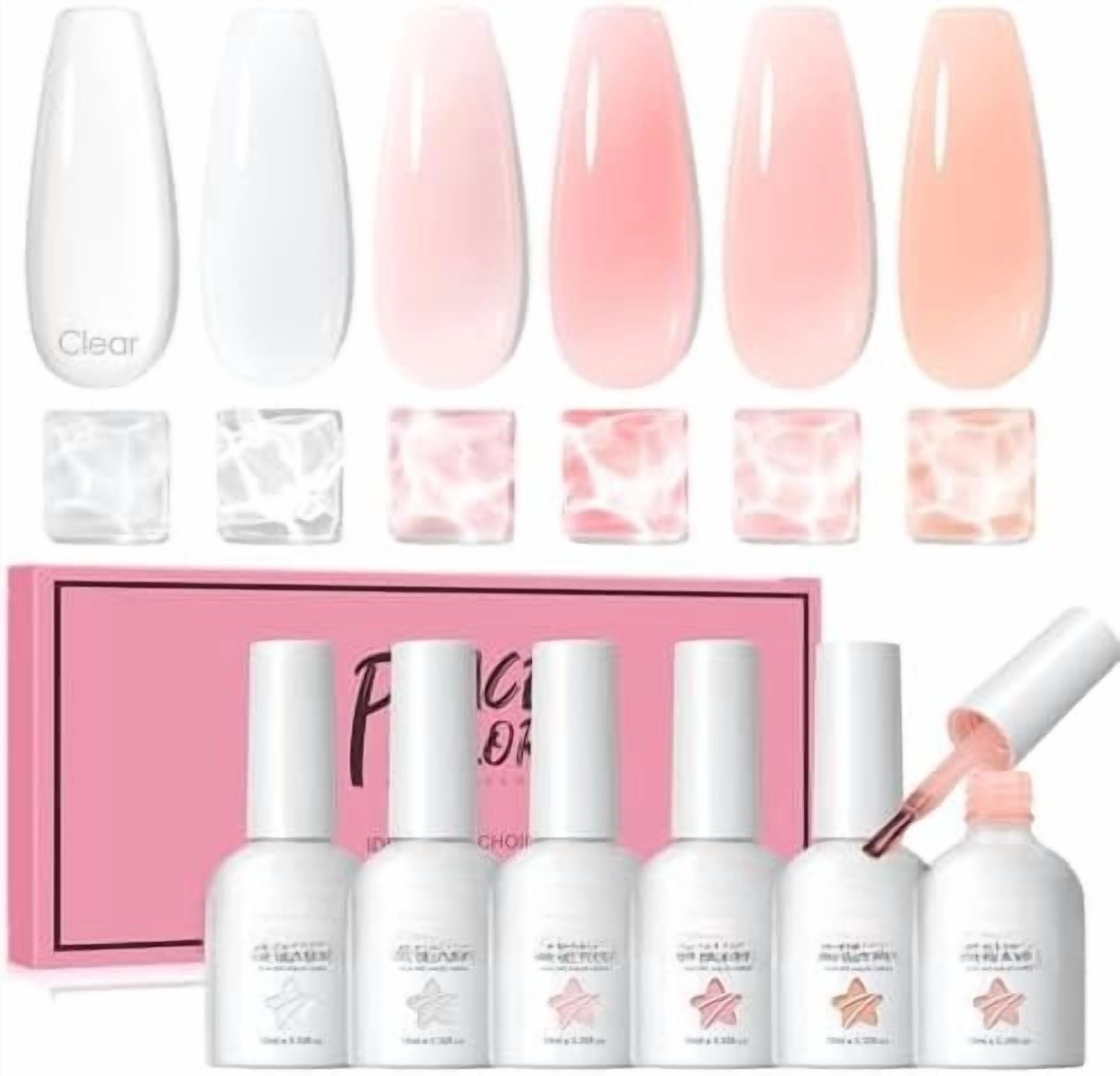 Builder Gel Polish Set 6 Colors Clear Nude Orange Builder Gel Kit for ...