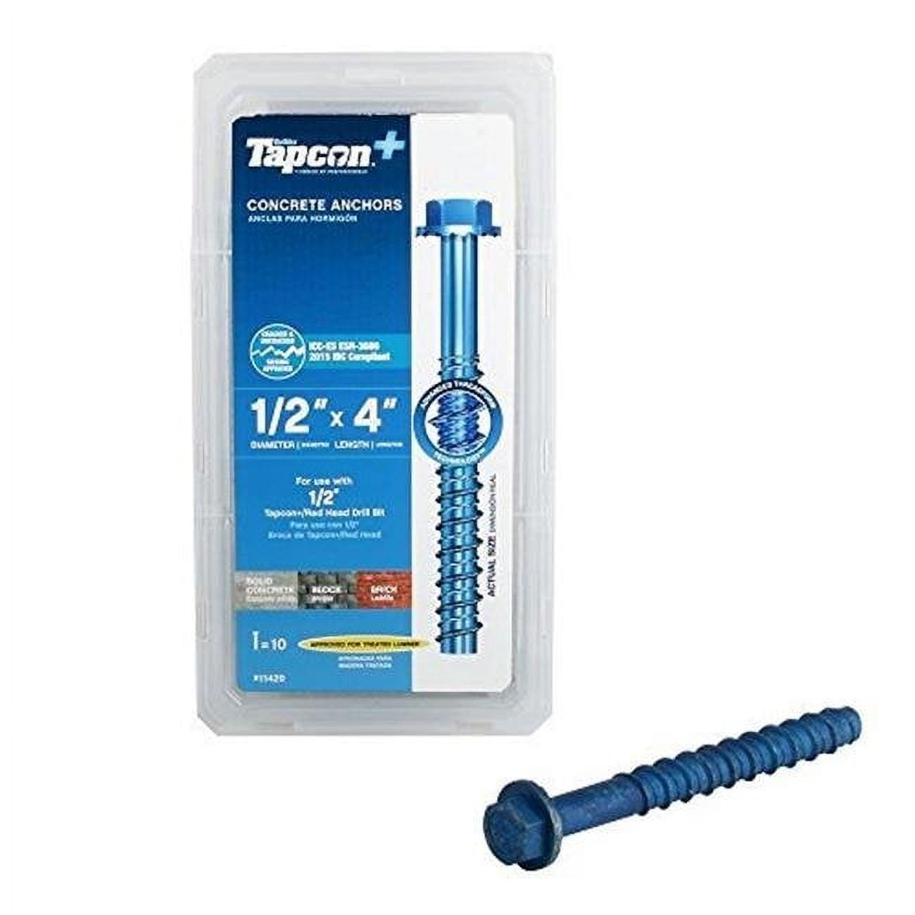 Buildex Tapcon 11420 Concrete Screw Anchor, 1/2 in Dia, 4 in L, Steel ...