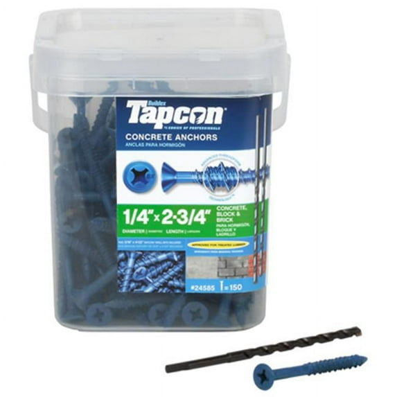 Buildex Tapcon 24585 28585 Concrete Screw Anchor, 1/4 in Dia, 2-3/4 in ...