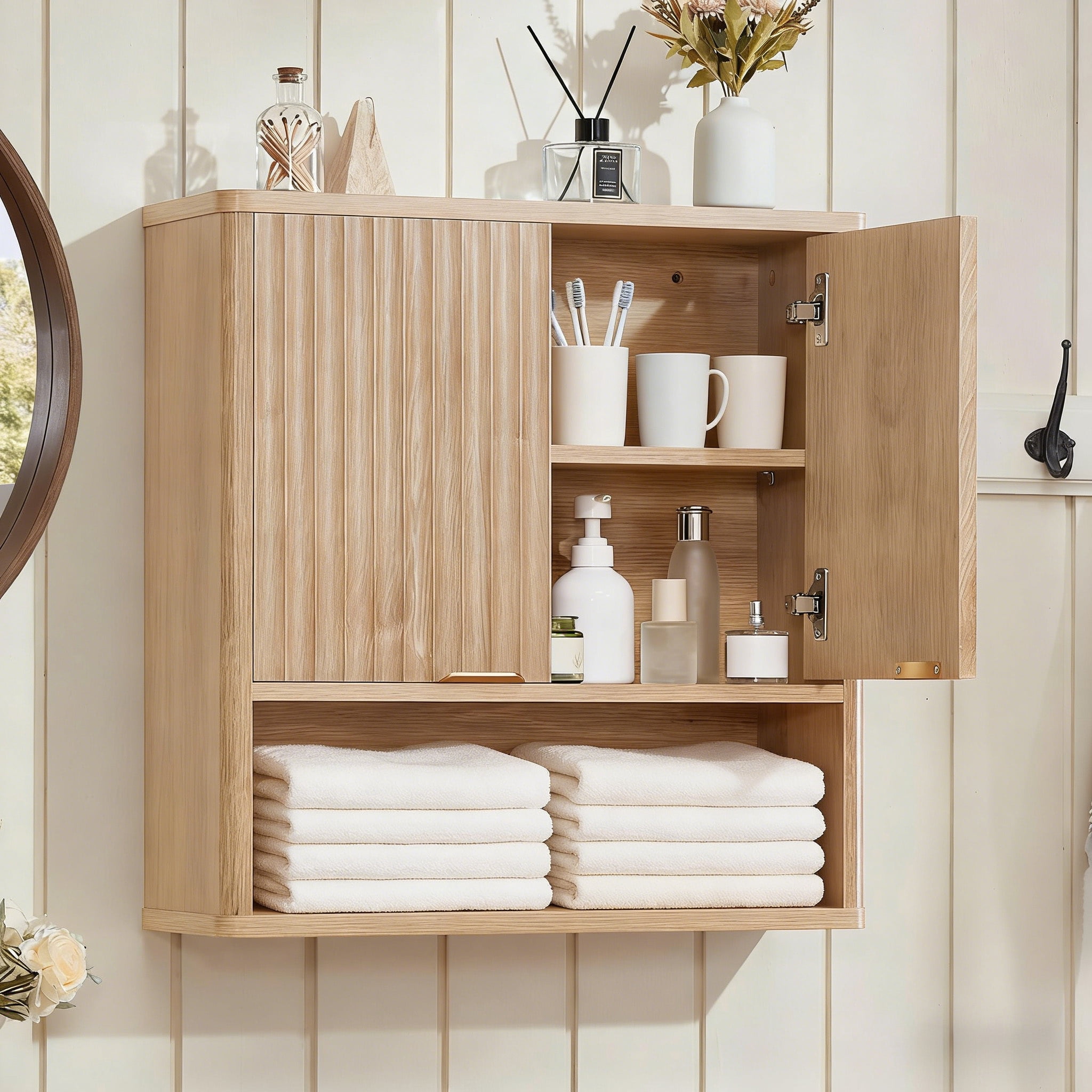 Buildhom Wall Mounted Storage Cabinet with Fluted Door, Over-The-Toilet ...