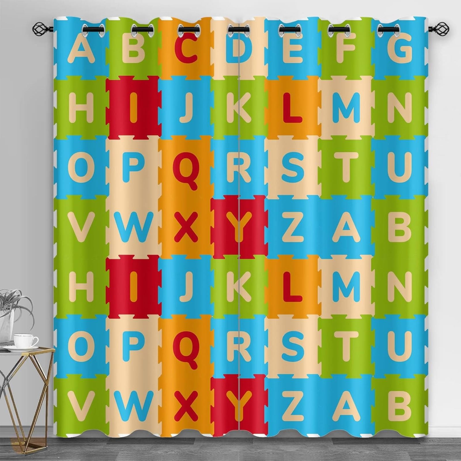 Building Block Alphabet Curtains English Letters Grommet Curtain Drapes ...