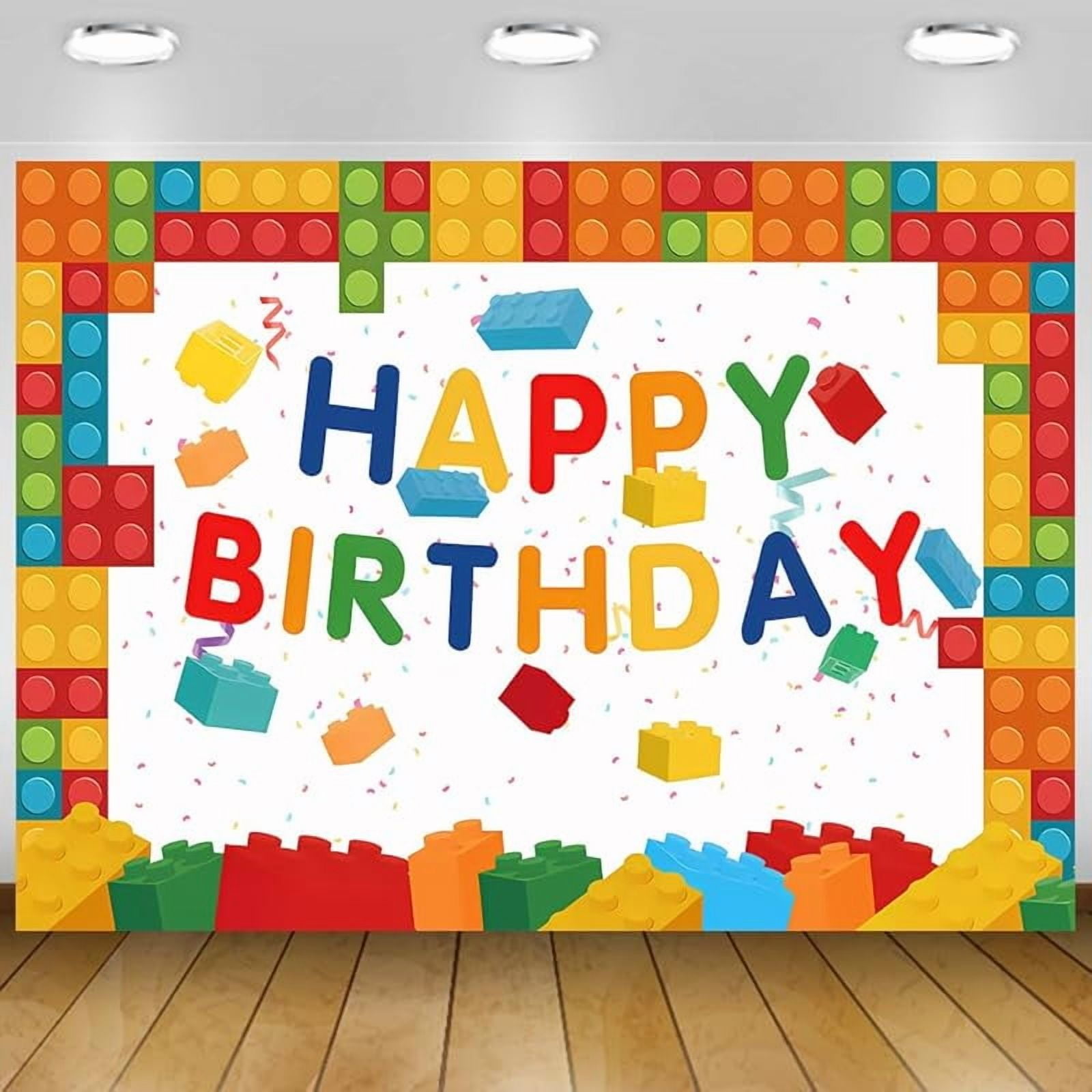 Building Block Birthday Backdrop Banner Colorful Cartoon Photography ...