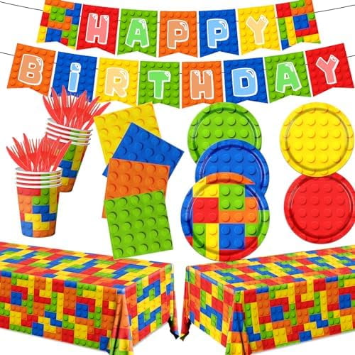 Building Block Birthday Party Supplies (143pcs) – Colorful, Building ...