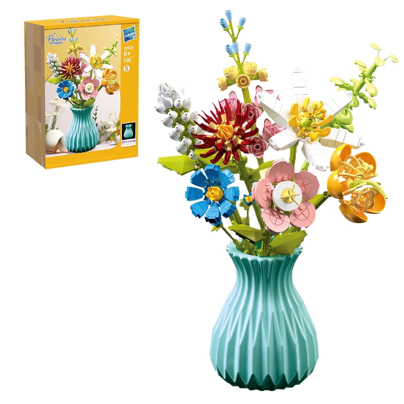 HANMUN Flower Bouquet Sets Building Flowers with Vase for Adults ...