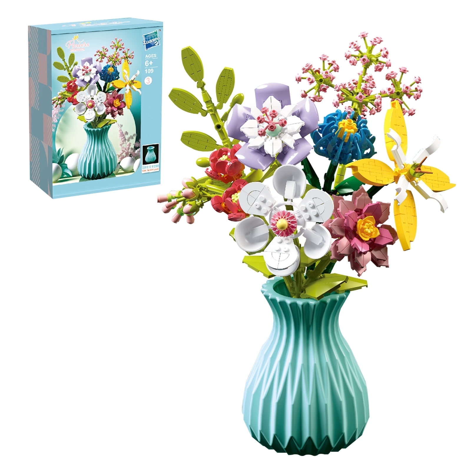 Flower Bouquet Sets Building Flowers with Vase for Adults Botanical ...