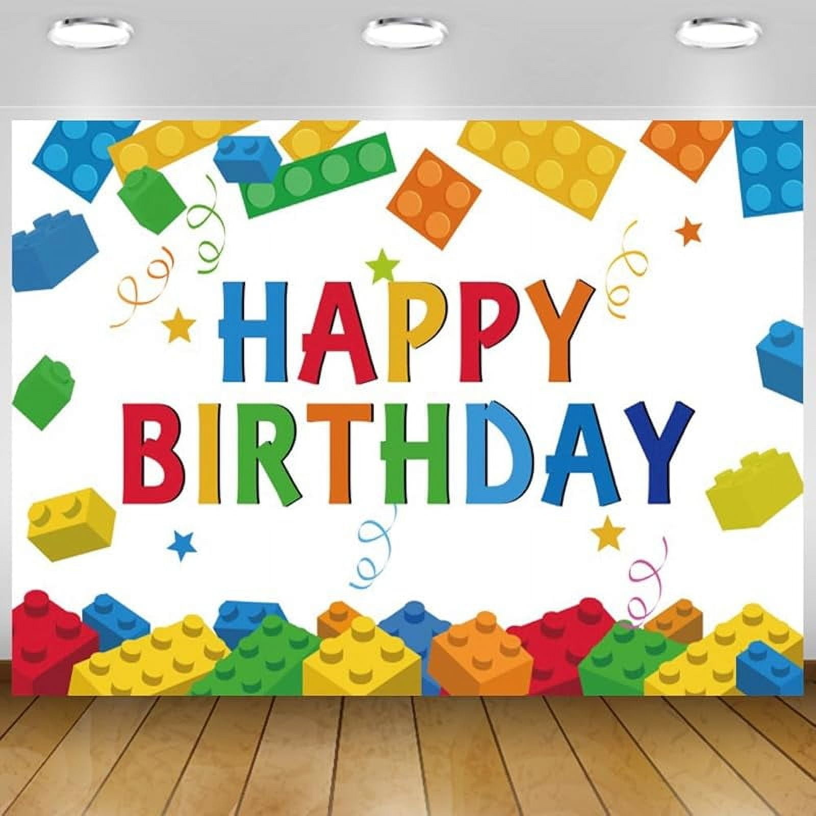 Building Block Happy Birthday Banner Backdrop Colorful Building Block ...