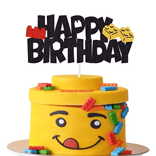 Building Block Happy Birthday Cake Topper – 7"x3" Glitter Cardstock ...
