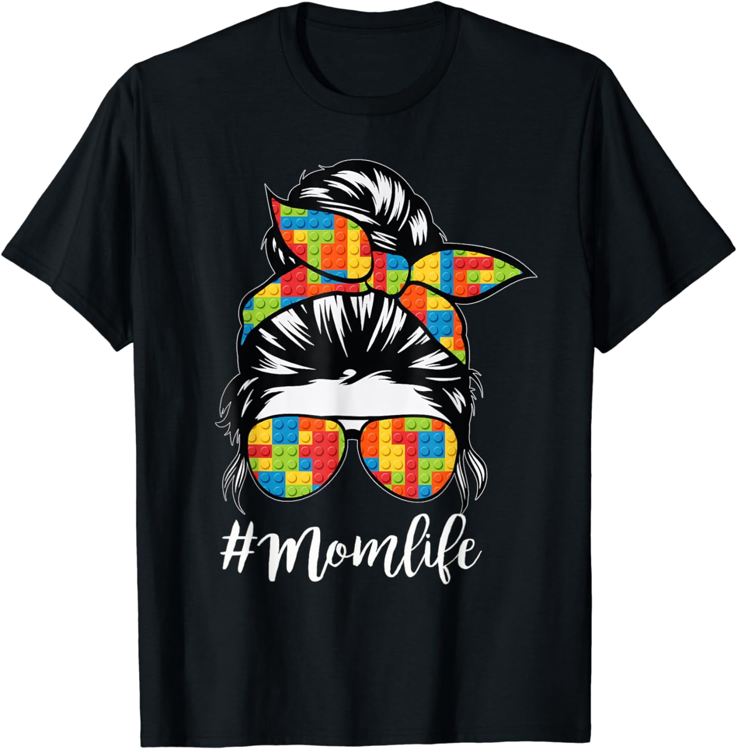 Building Block Messy Bun Mom Life Master Builder Mothers Day T-Shirt ...