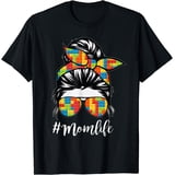 Building Block Messy Bun Mom Life Master Builder Mothers Day T-Shirt ...