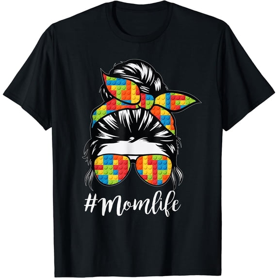 Building Block Messy Bun Mom Life Master Builder Mothers Day T-Shirt ...