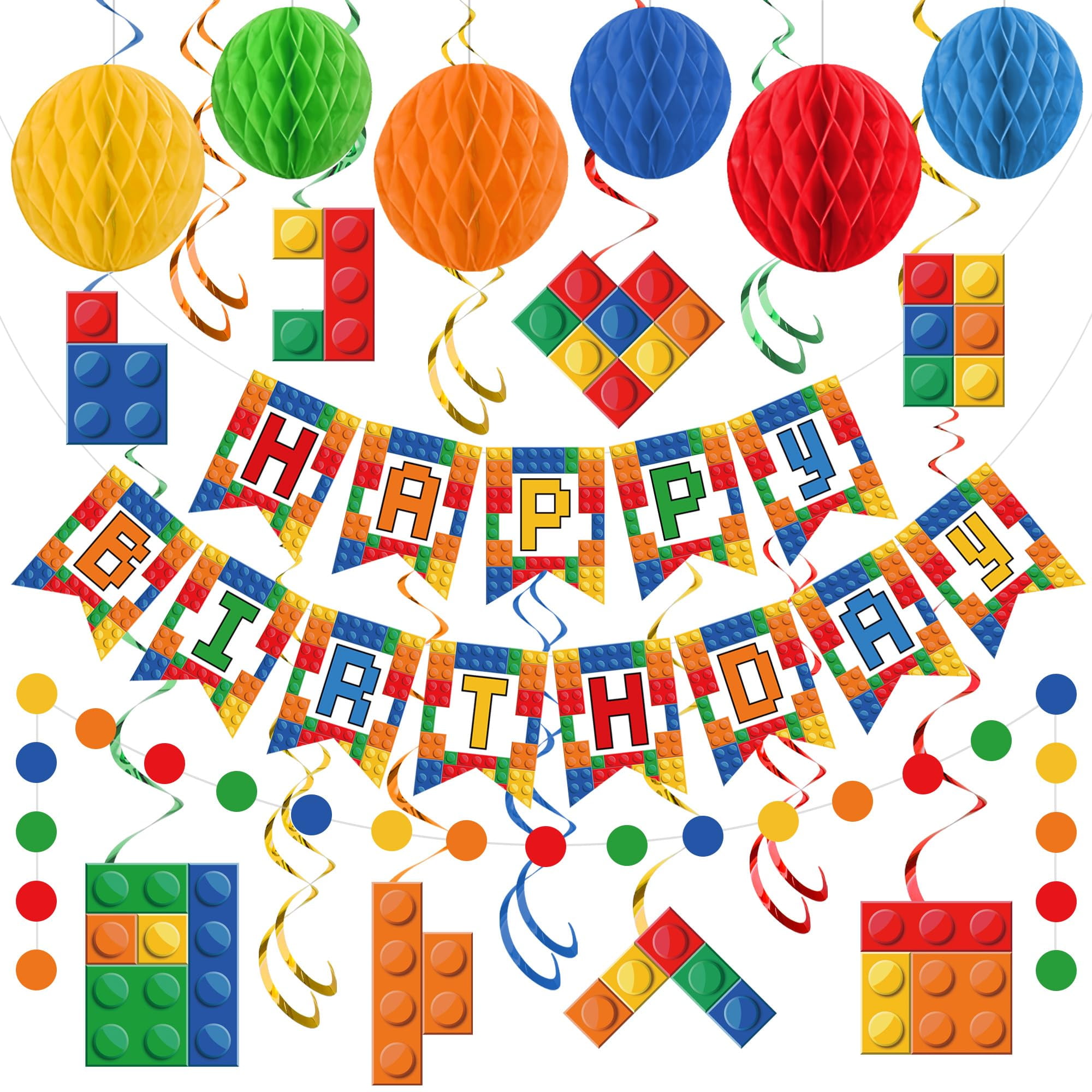 Building Block Party Decorations Brick SMRThemed Happy Banner Colorful ...