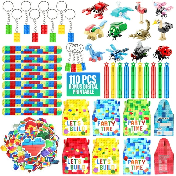 EMPIRE PARTY SUPPLY 110 Pcs Building Blocks Party Favors for Kids, 12 ...