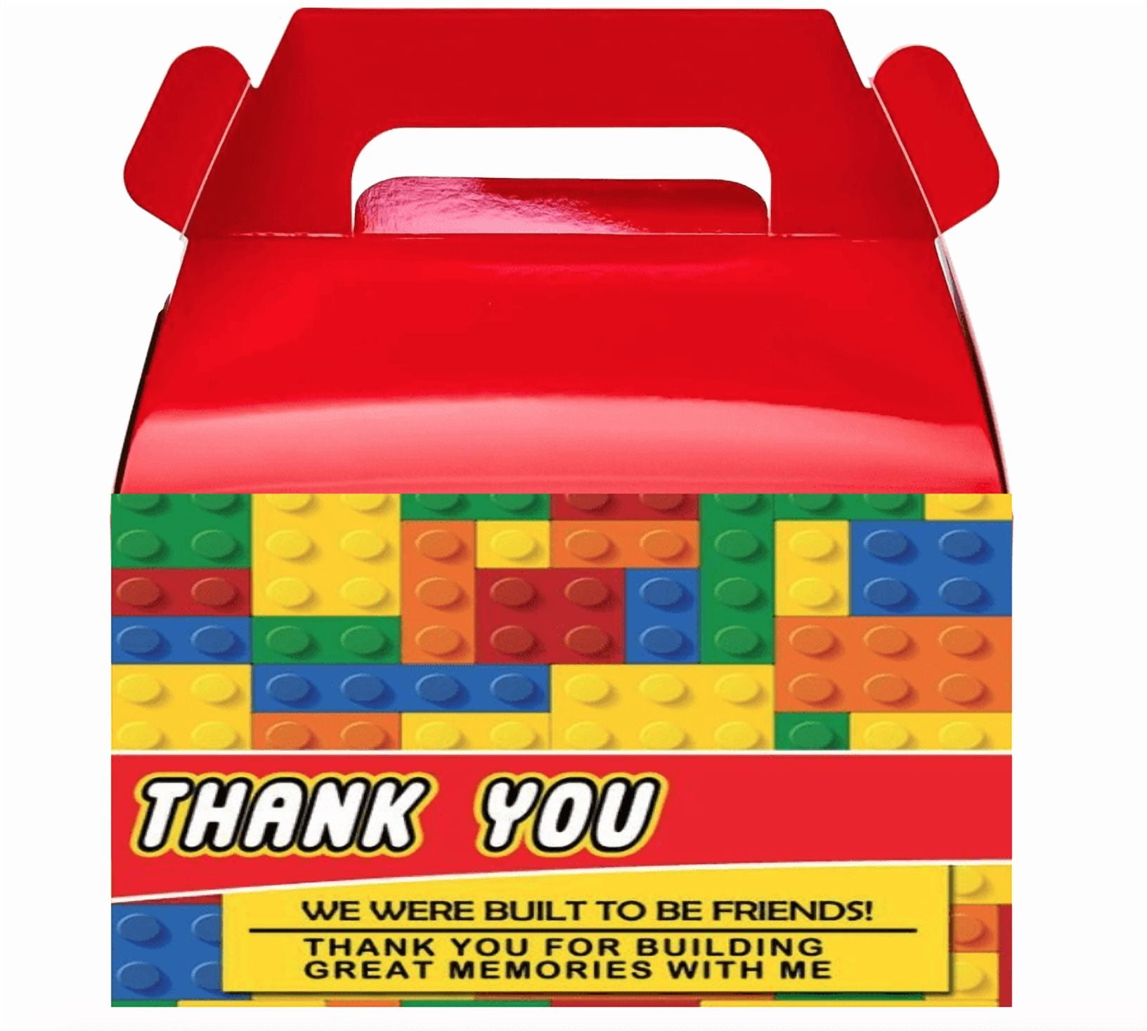 Building Block Party Thank You Boxes, Red Gift Favor Box with Colorful ...