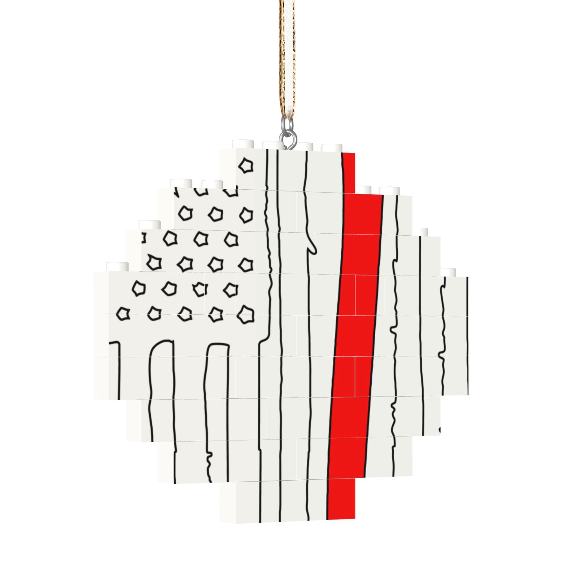 Building Block Puzzle Lozenge Cute American Flag-Firefighter Ornament ...