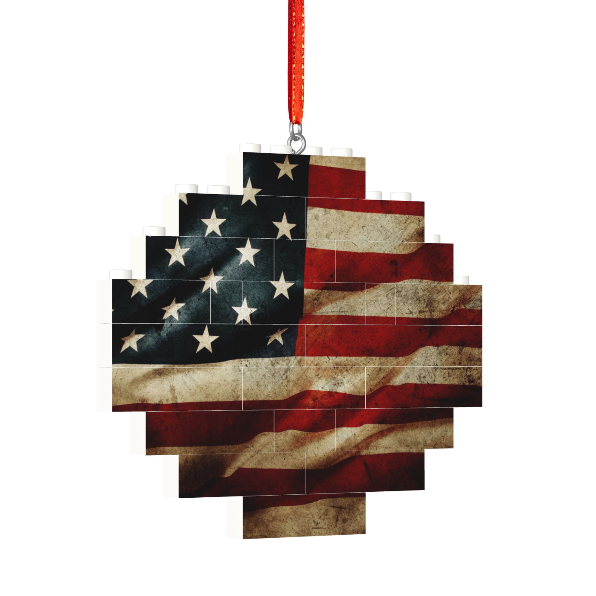 Building Block Puzzle Lozenge Cute Grunge American Flag Ornament Funny ...