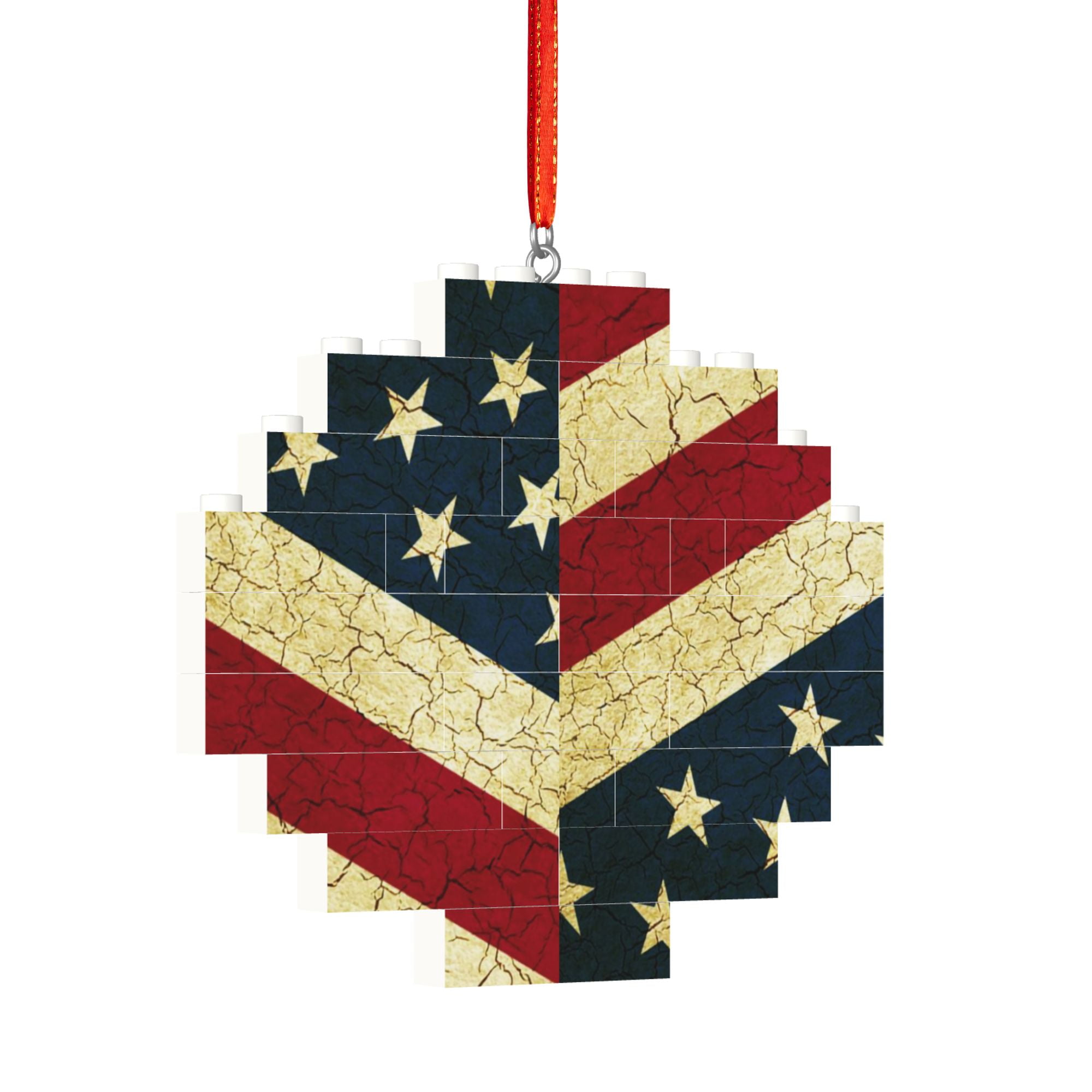 Building Block Puzzle Lozenge Cute Primitive American Flag Ornament ...