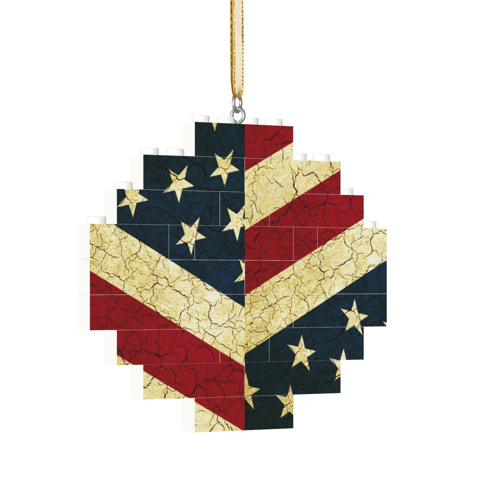 Building Block Puzzle Lozenge Cute Primitive American Flag Ornament ...