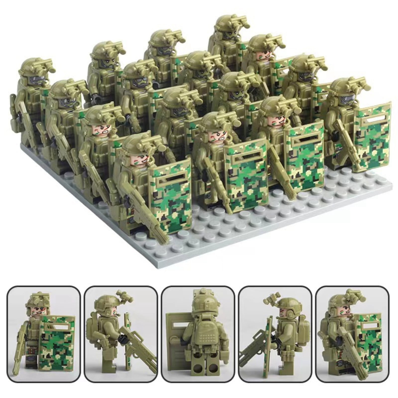 Building Block Soldier Minifigure Set of 16, Army Soldier Action ...